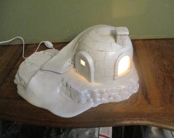 Ceramic Igloo House Vintage Lighted Trees Santa Claus Dome Home Snowman ...
