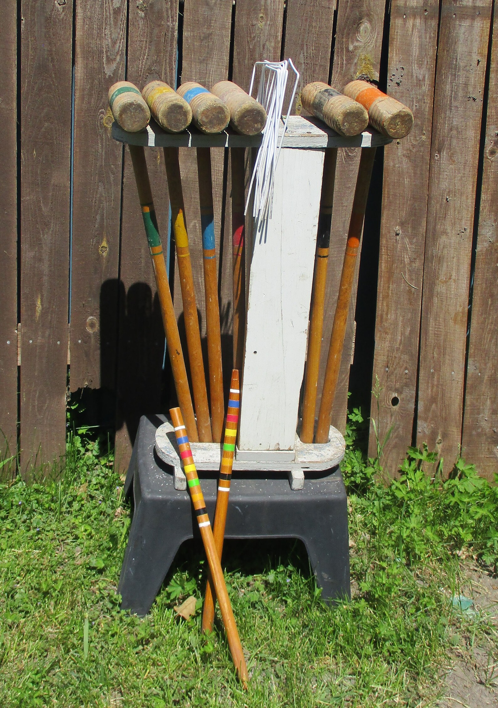 Wood Croquet Lawn Game Set W Stand Vintage - Etsy