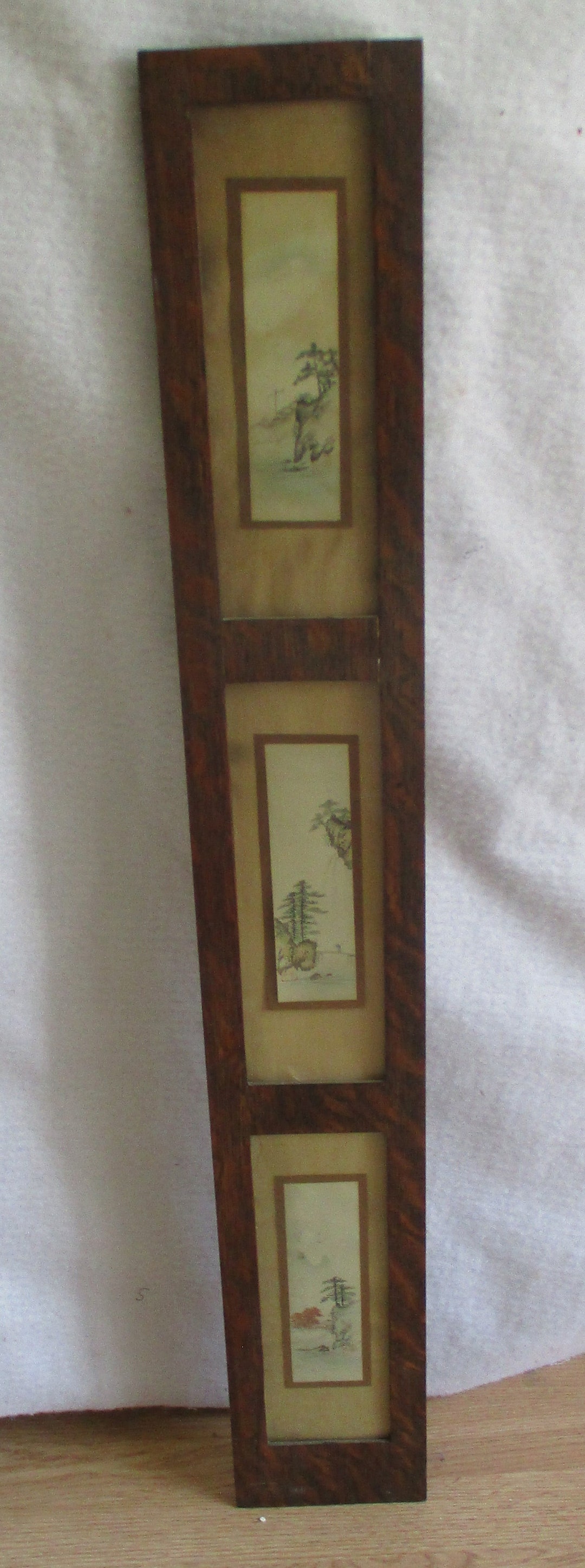 Oak Long Picture Frame 3 Different Scene Vintage or Antique 39 1/2 X 5 ...