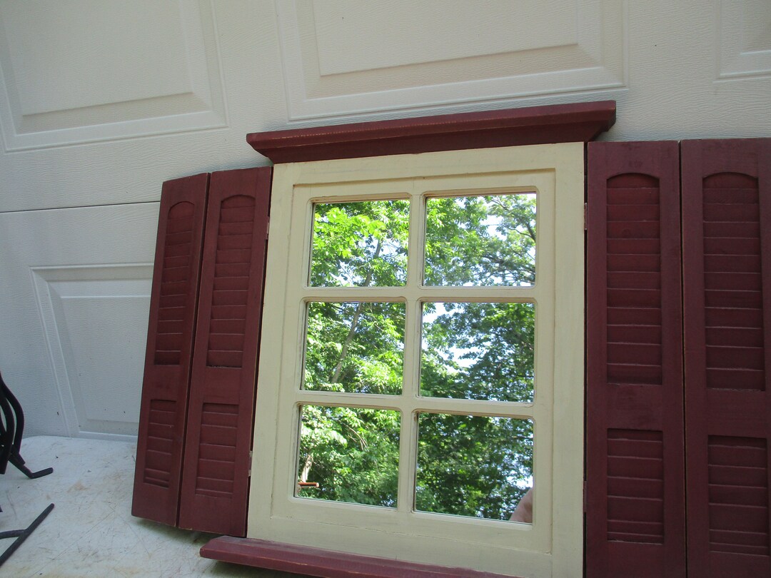 Window Mirror Shutters Faux Wall Hanging Vintage Burgundy - Etsy