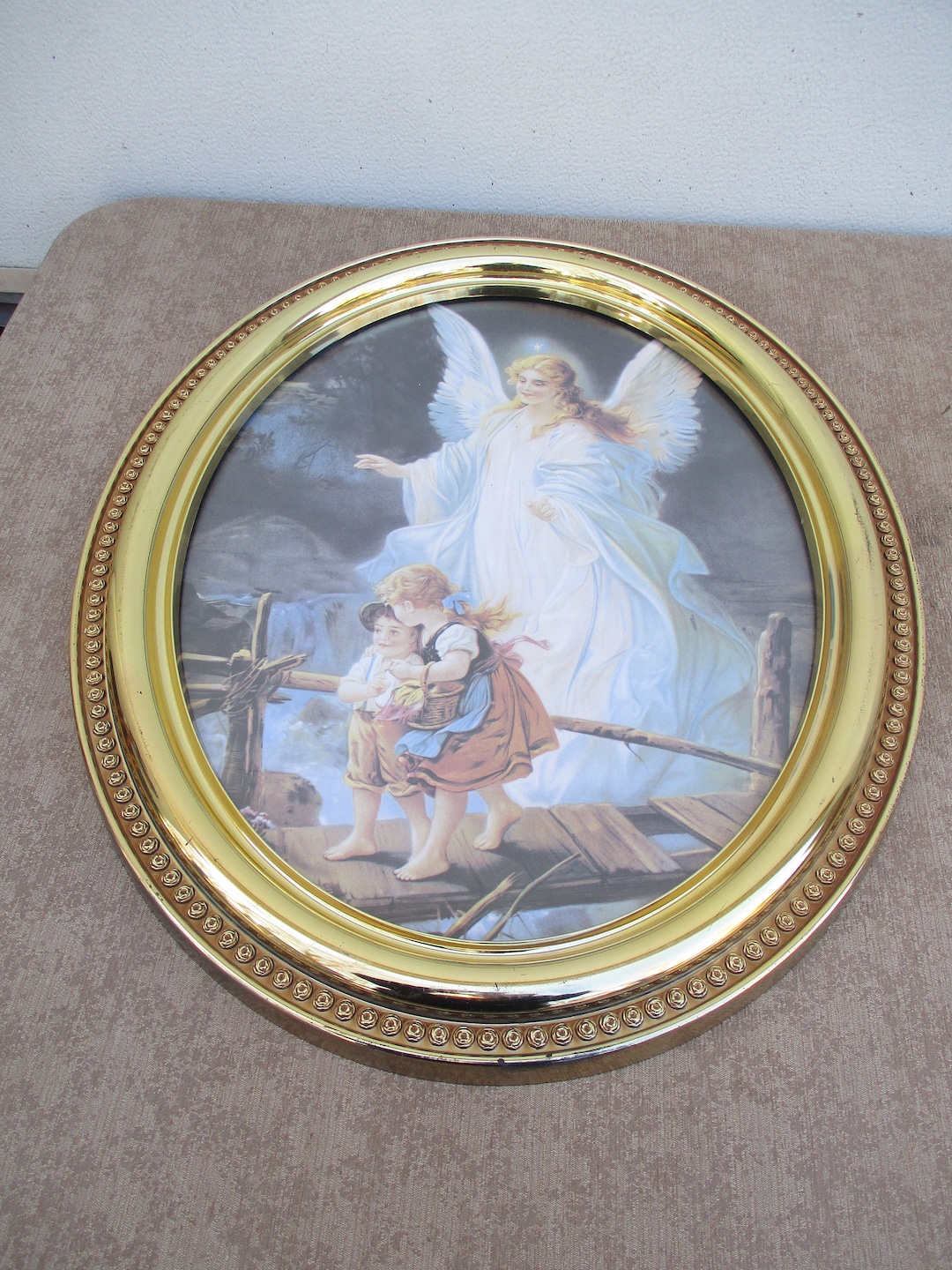 Guardian Angel Over Children Crossing Bridge Vintage Opening is 18 3/4 ...