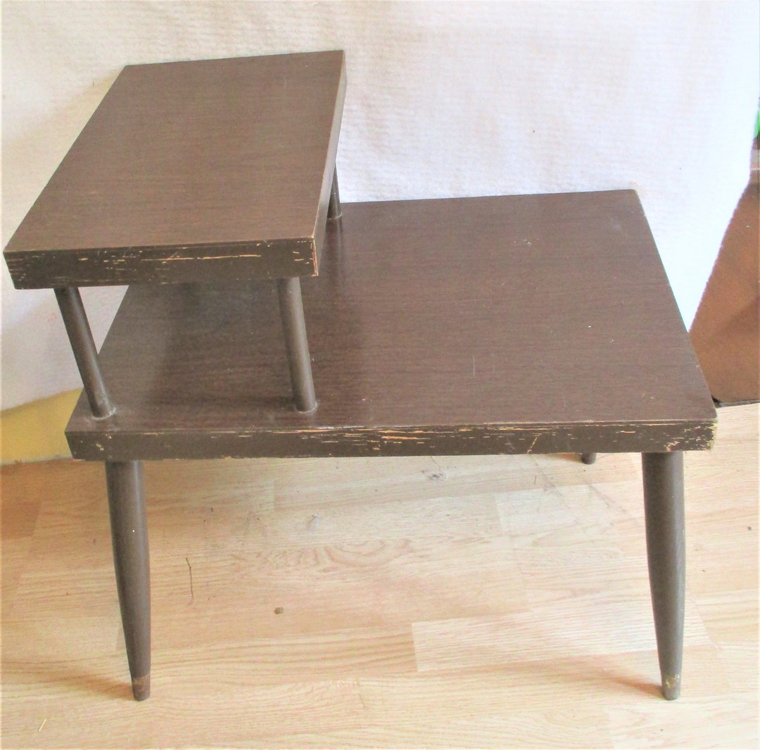 Step Side 2 Tiered Wood End Table Vintage Mid Century Modern - Etsy