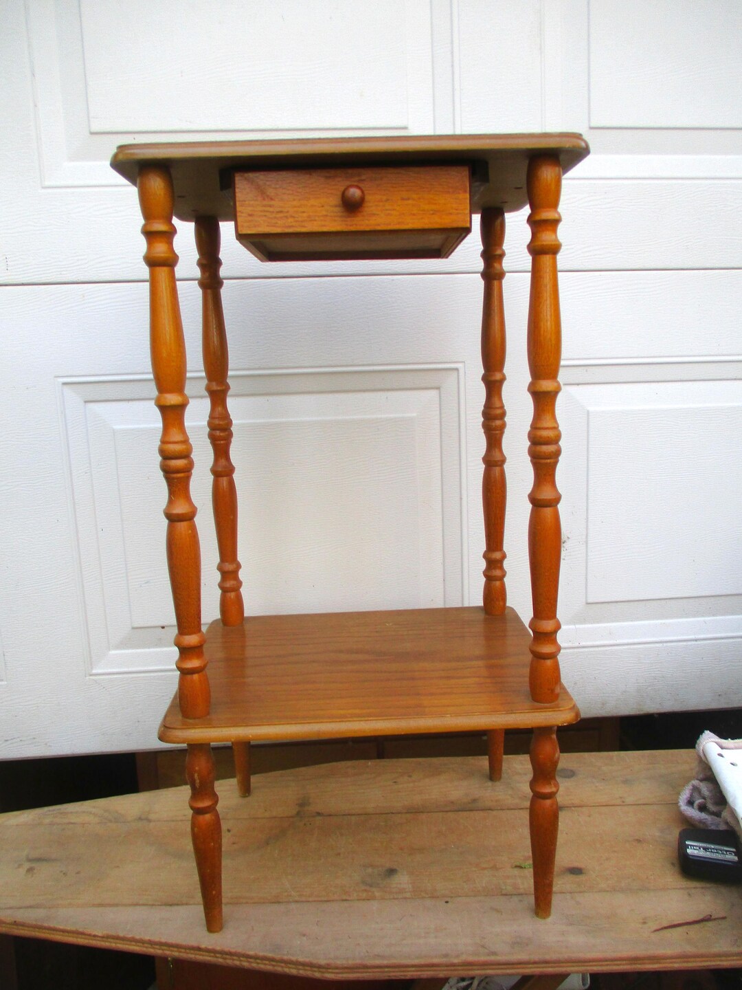 Spindle Stand Table Two Tiered Drawer Vintage End Wood Plant Holder - Etsy