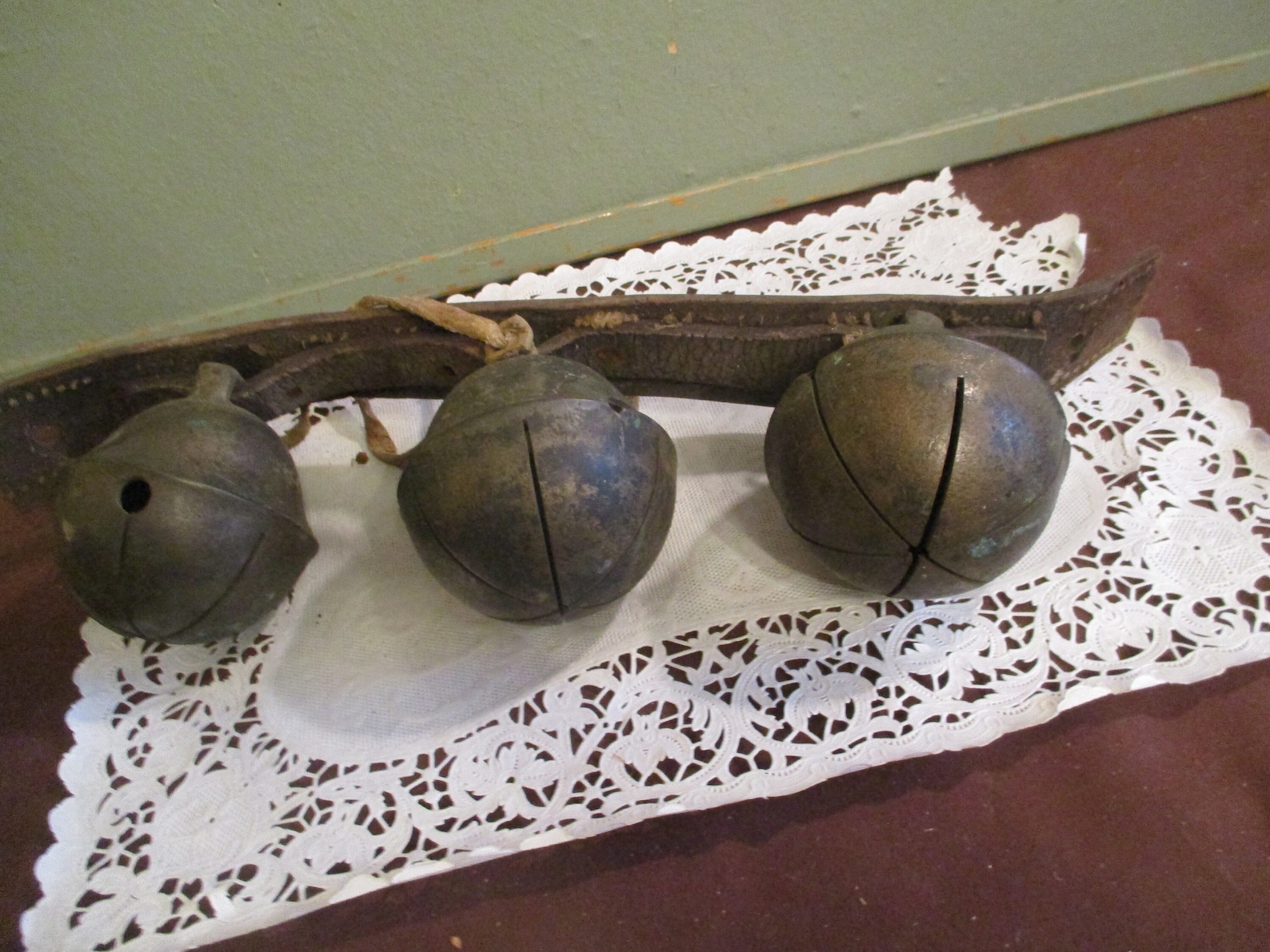 Antique Extra Large Bronze Sleigh Bells 3 on Leather Strap - Etsy
