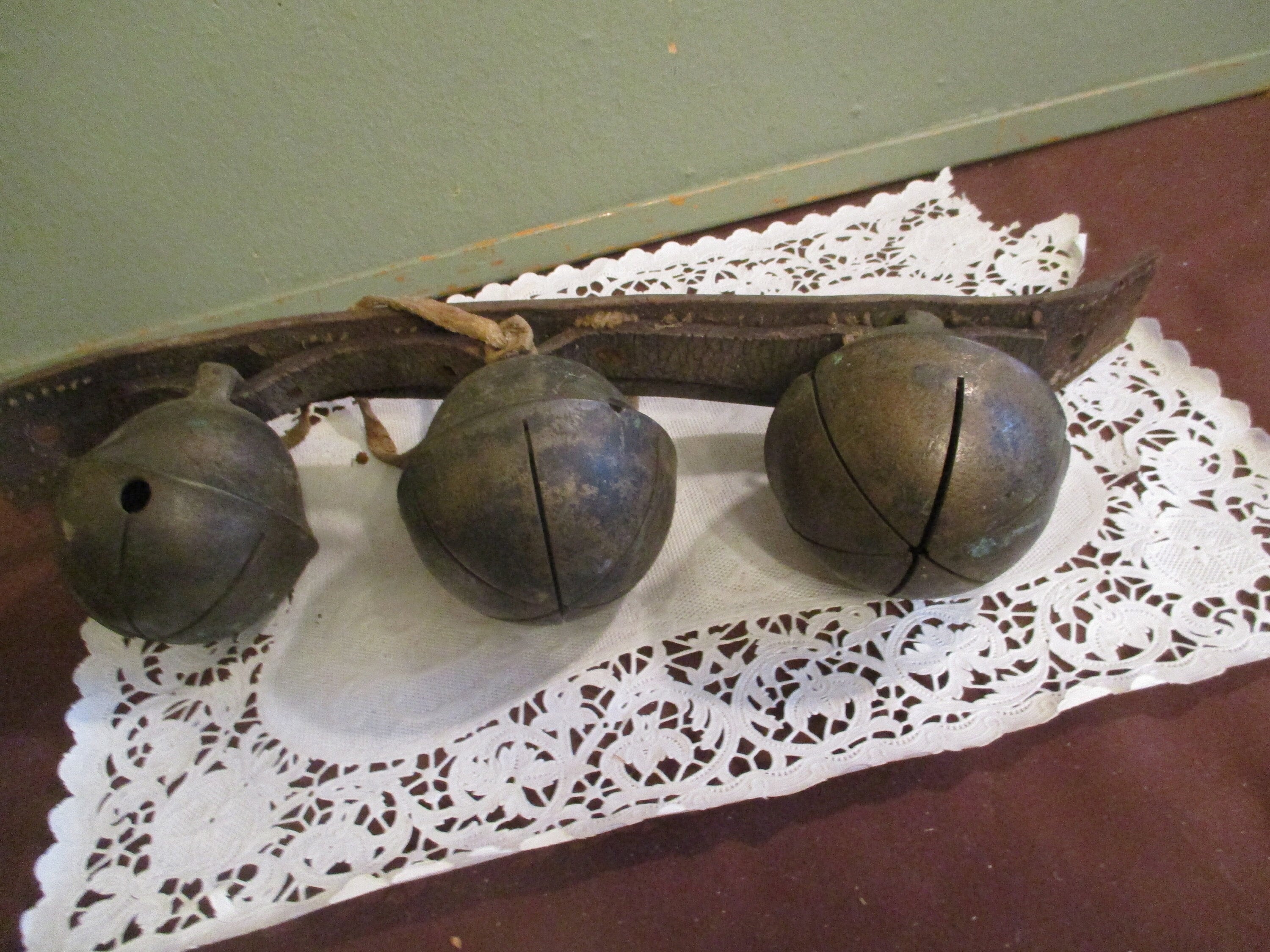 Antique Extra Large Bronze Sleigh Bells 3 on Leather Strap - Etsy