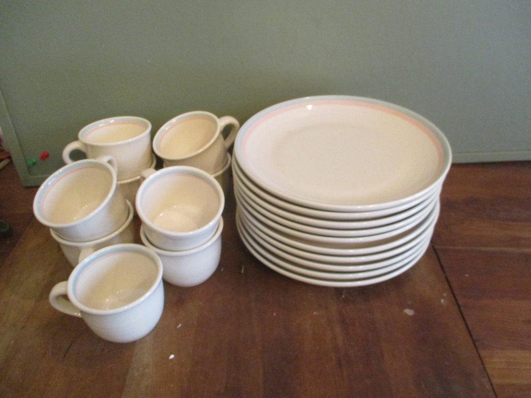 Pfaltzgraff Sunrise Dinnerware Pink and Blue Stripe Vintage Replacement ...