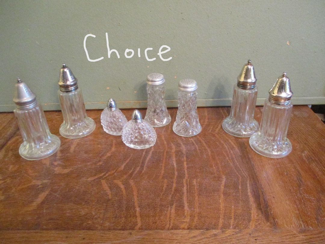 Salt and Pepper Shakers Clear Glass Silver Tops Vintage CHOICE - Etsy