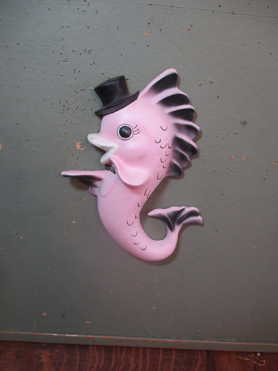 Fish Pink Top Hat Ceramic Wall Hanging Plaque Vintage - Etsy