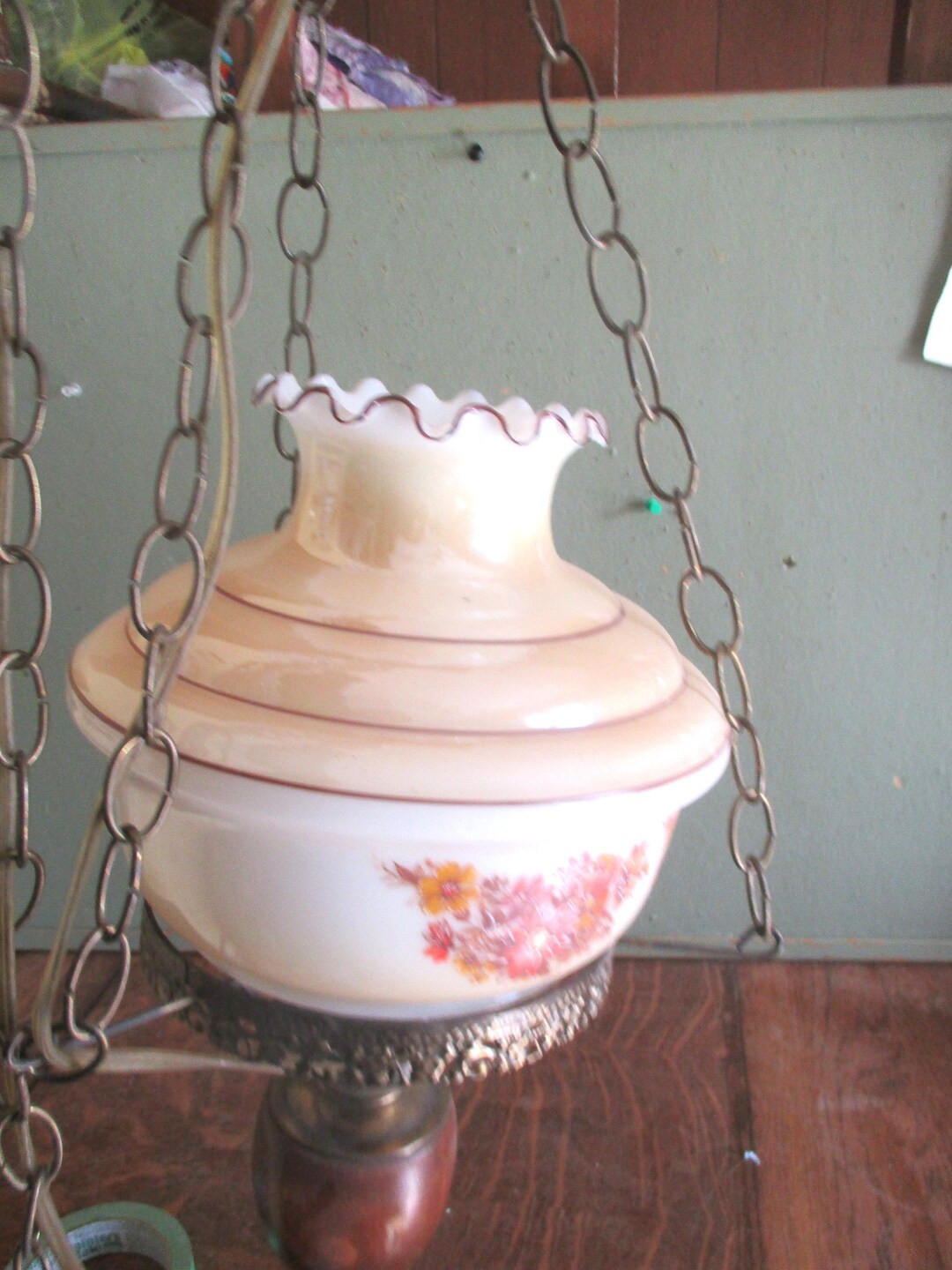 Milk Glass Lamp Hanging Swag Flowers Painted Vintage Light - Etsy