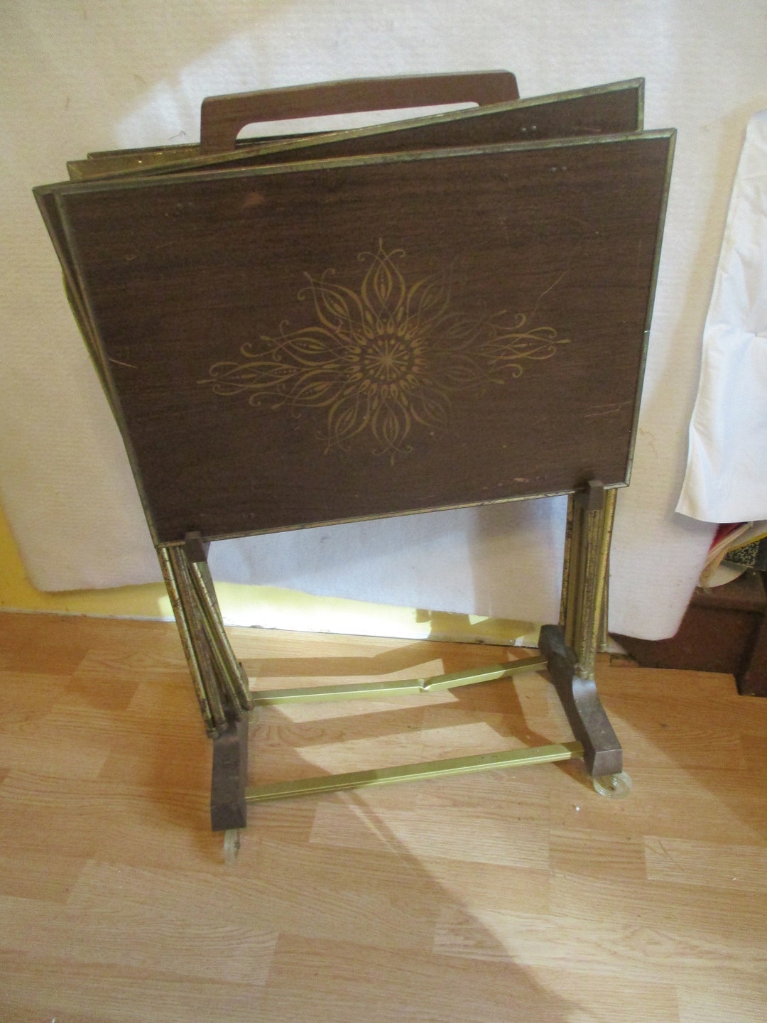 TV Trays in Stand Vintage Folding Mid Century Modern Hard Board - Etsy
