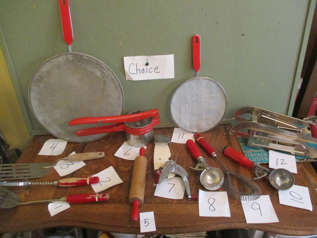 Kitchen Utensils RED Gadgets Ricer Wisk Splatter Screen More Vintage ...