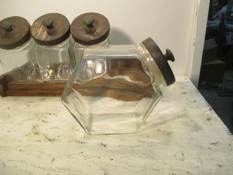 Glass Jar Canister Set Slant Container Apothecary Display Wood - Etsy