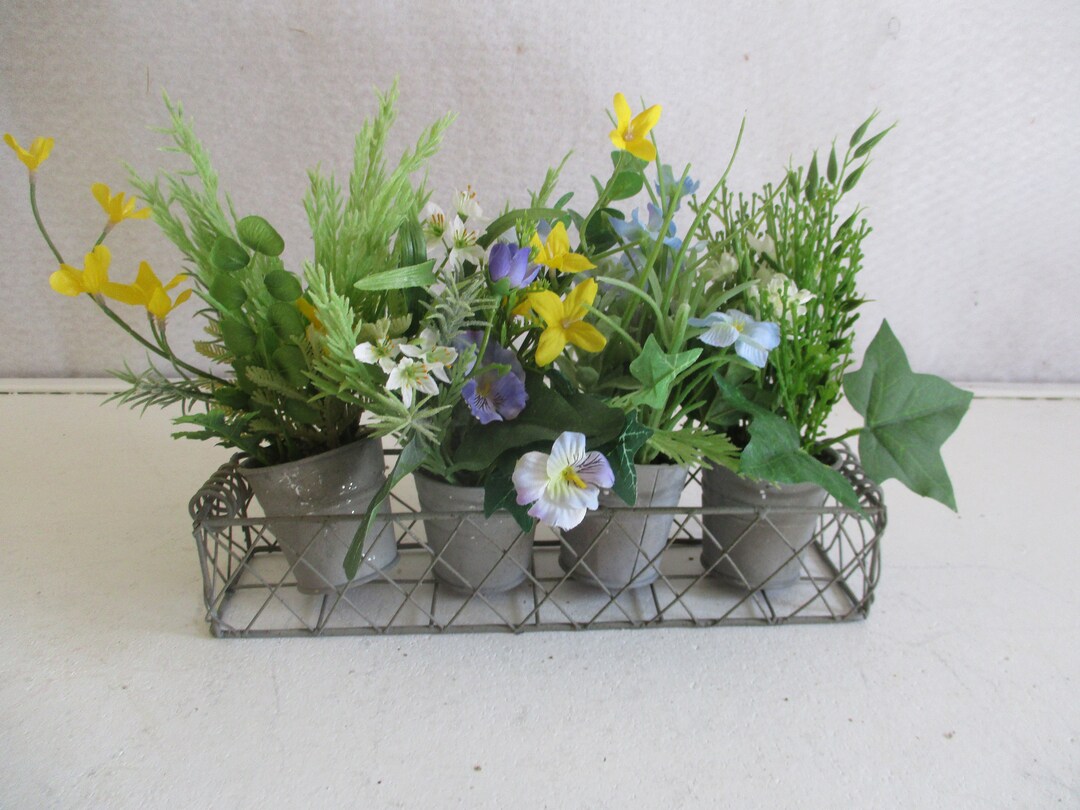 Metal Basket Shelf Bucket Vintage Plastic Flowers Farmhouse - Etsy