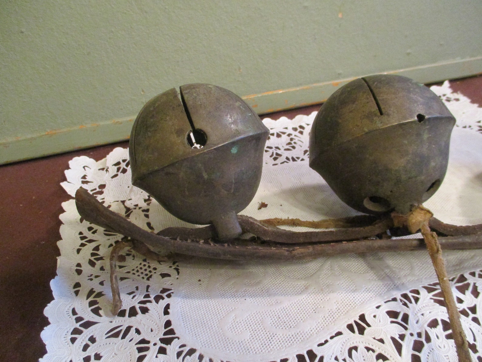 Antique Extra Large Bronze Sleigh Bells 3 on Leather Strap - Etsy