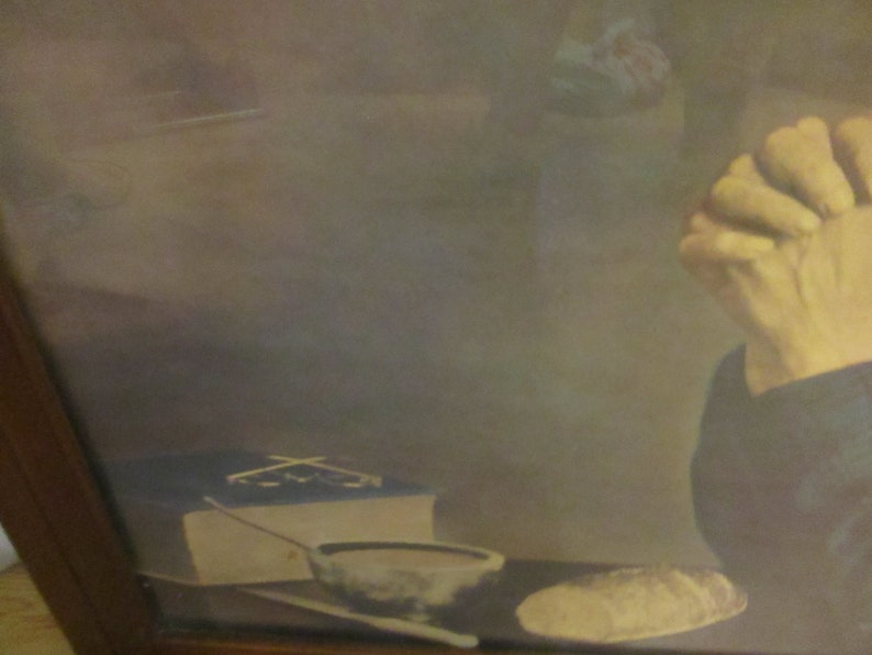 Grace Picture Old Man Praying over Bread 17 x 22 Vintage With | Etsy