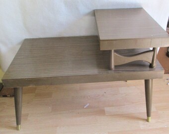 Step Side 2 Tiered Wood End Table Vintage Mid Century Modern | Etsy