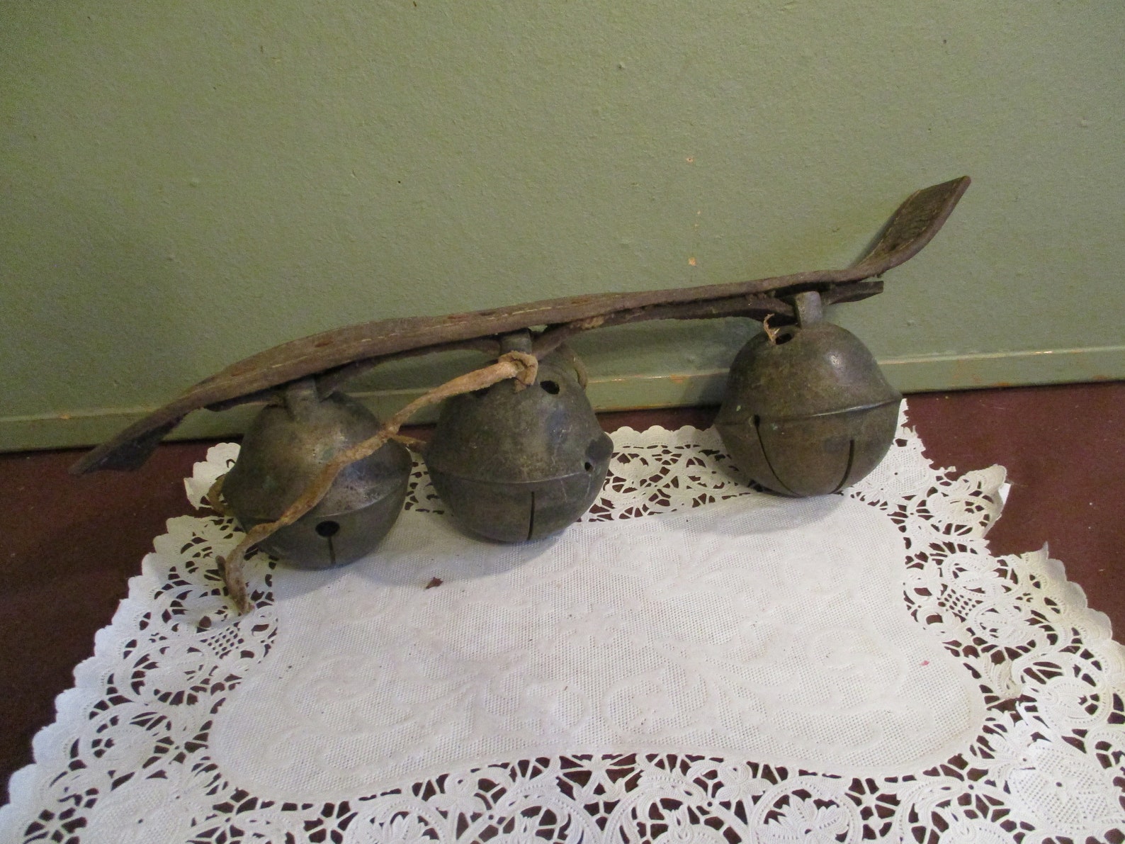 Antique Extra Large Bronze Sleigh Bells 3 on Leather Strap - Etsy