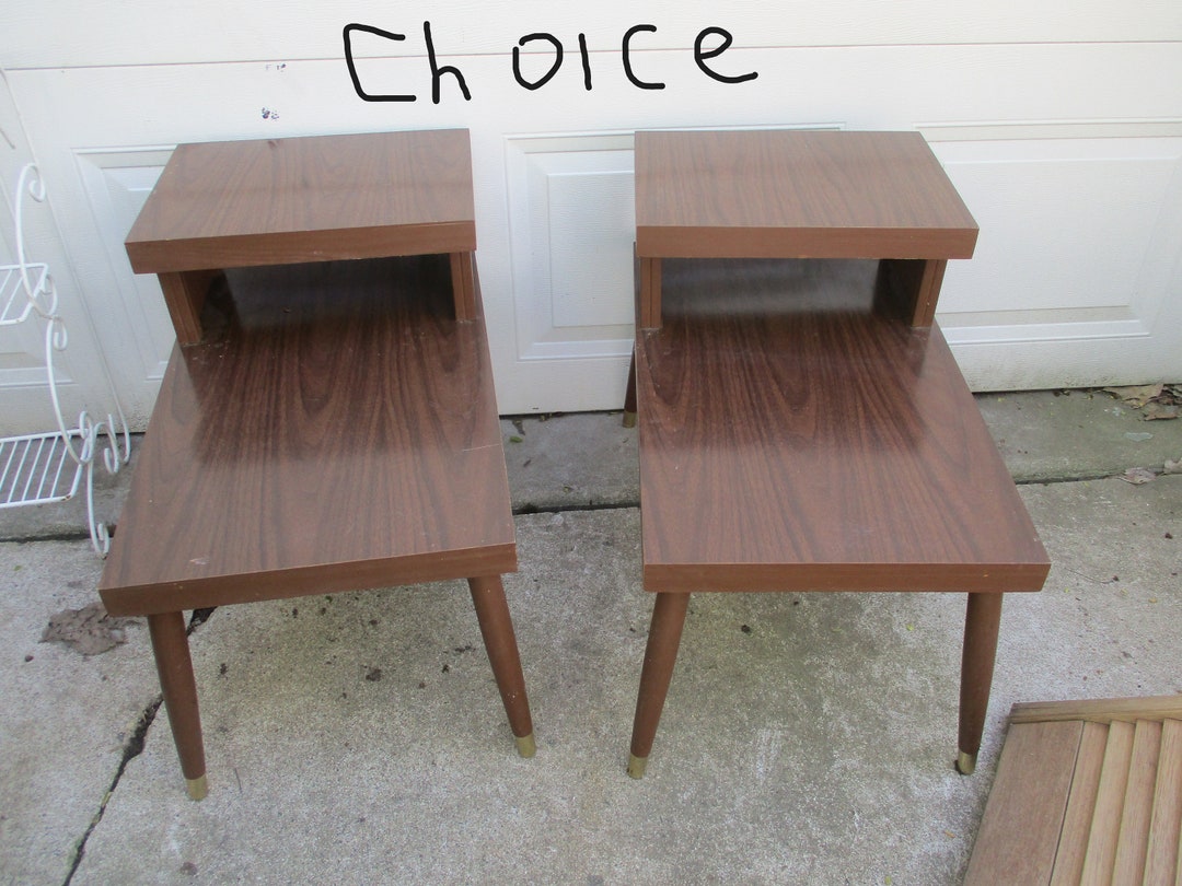 Step Side 2 Tiered Wood End Table Vintage Mid Century Modern CHOICE - Etsy