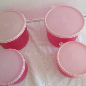 Tupperware Container Set of 4 Vintage Pink With Clear Lids AS IS Used ...