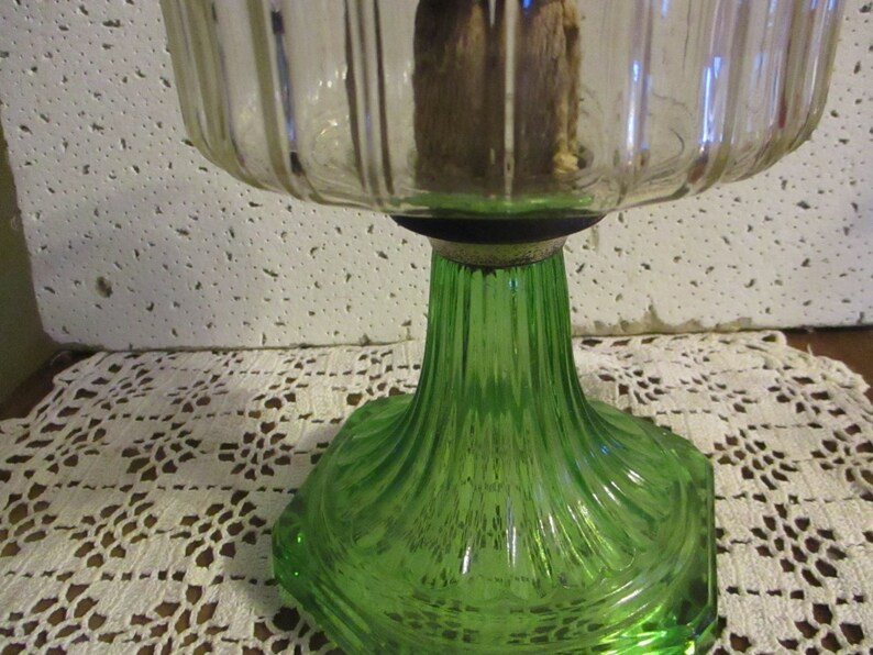 Aladdin Green glass Corinthian Clear oil lamp Line pattern | Etsy