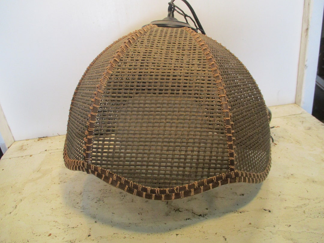 Hanging Lamp Wicker Look Swag Round Vintage Light With Globe - Etsy
