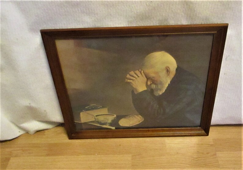 Grace Picture Old Man Praying over Bread 17 x 22 Vintage With | Etsy