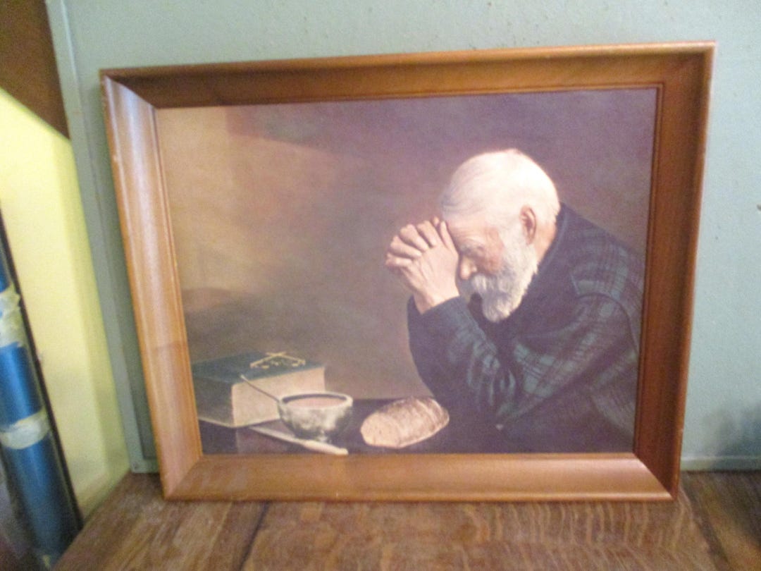 Grace Picture Old Man Praying Over Bread 23 X 19 Vintage - Etsy