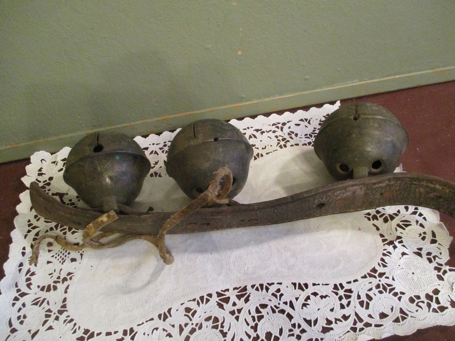 Antique Extra Large Bronze Sleigh Bells 3 on Leather Strap - Etsy
