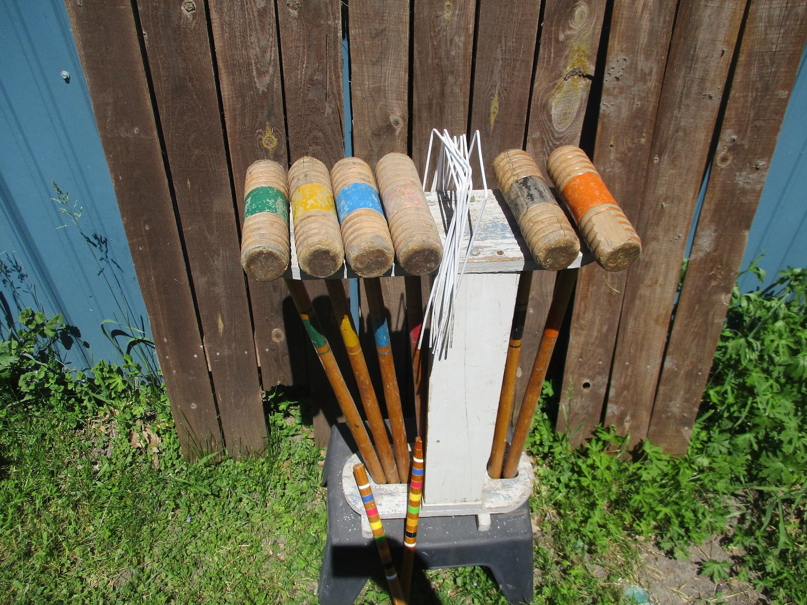 Wood Croquet Lawn Game Set W Stand Vintage - Etsy