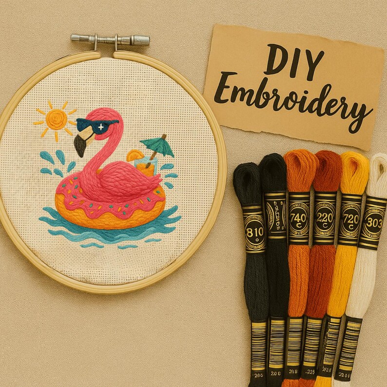 Summer Flamingo Embroidery Pattern – Cute DIY Beach Hoop Art, Easy Beginner Hand Stitch Project ...