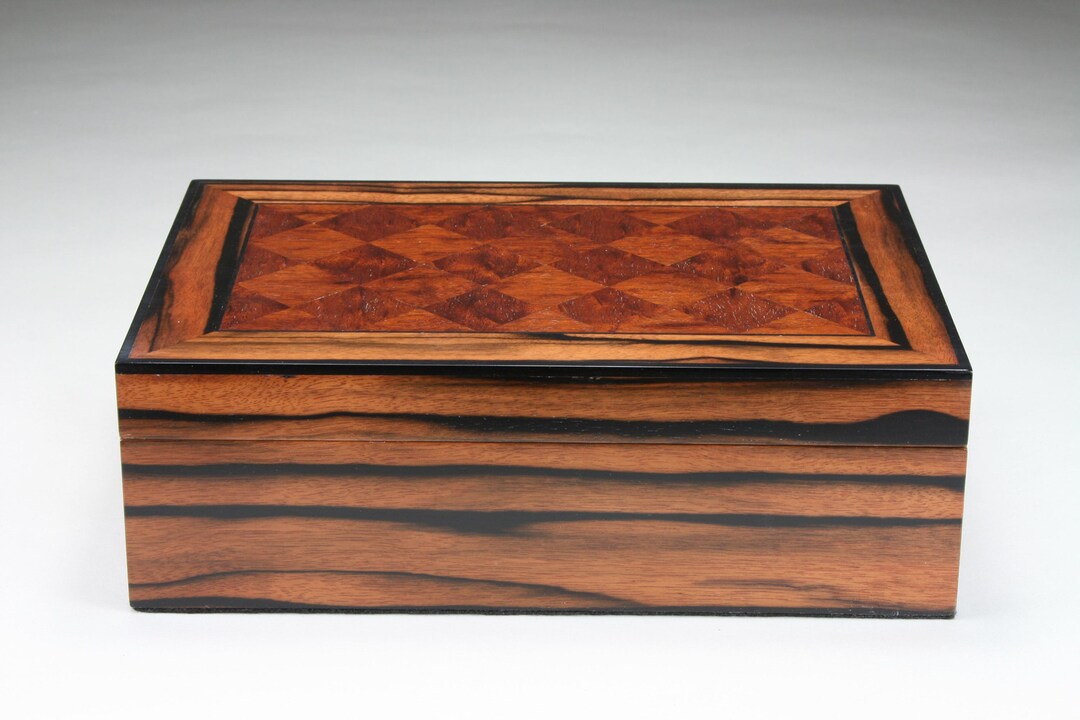 Kalos (beautiful) Macassar Ebony Jewelry Box: Handmade Mahogany Inlay ...