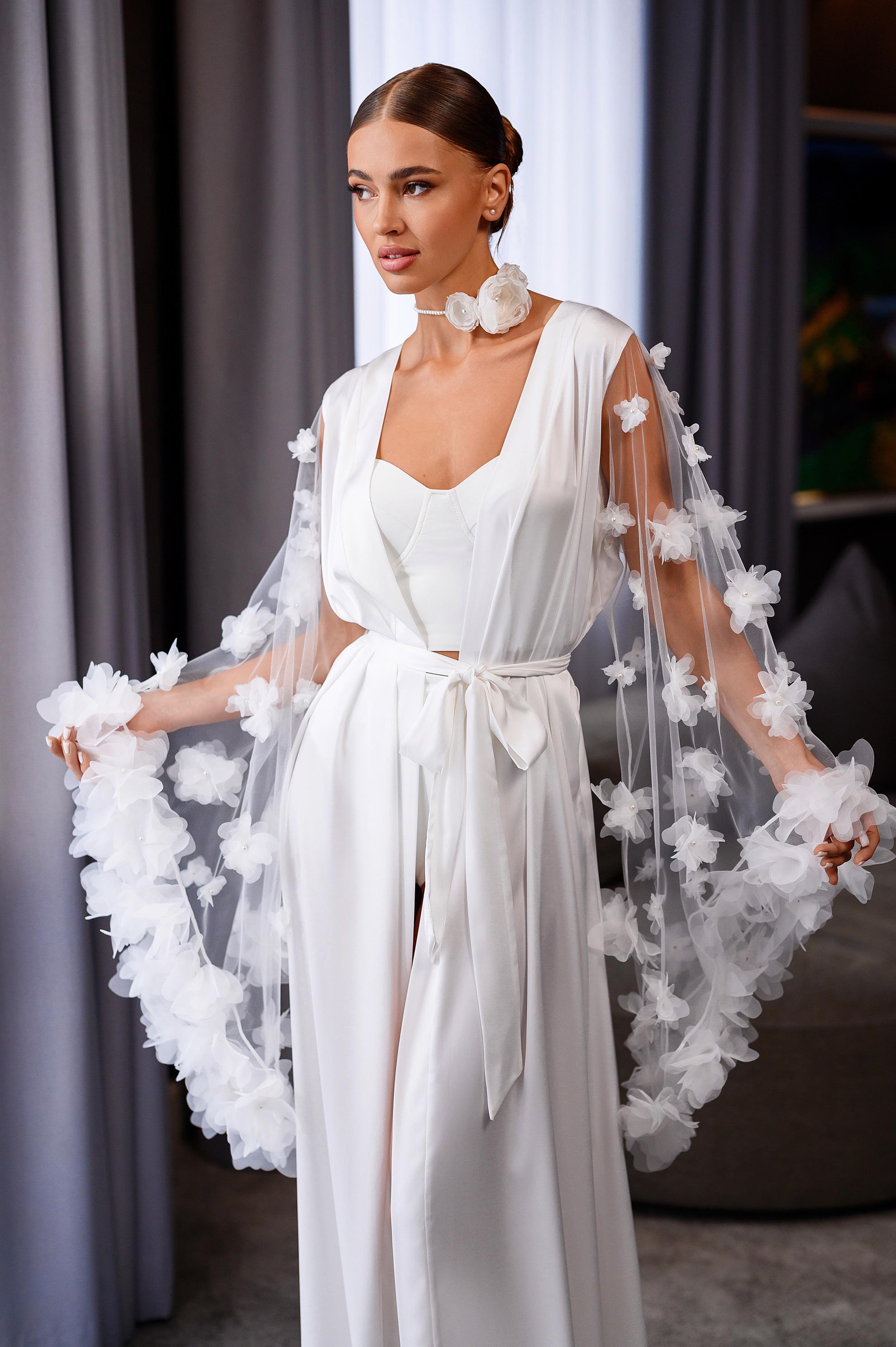 Kimono-style Silhouette Robe, Craft by Hand Robe, 3D Flowers Robe, Silk ...