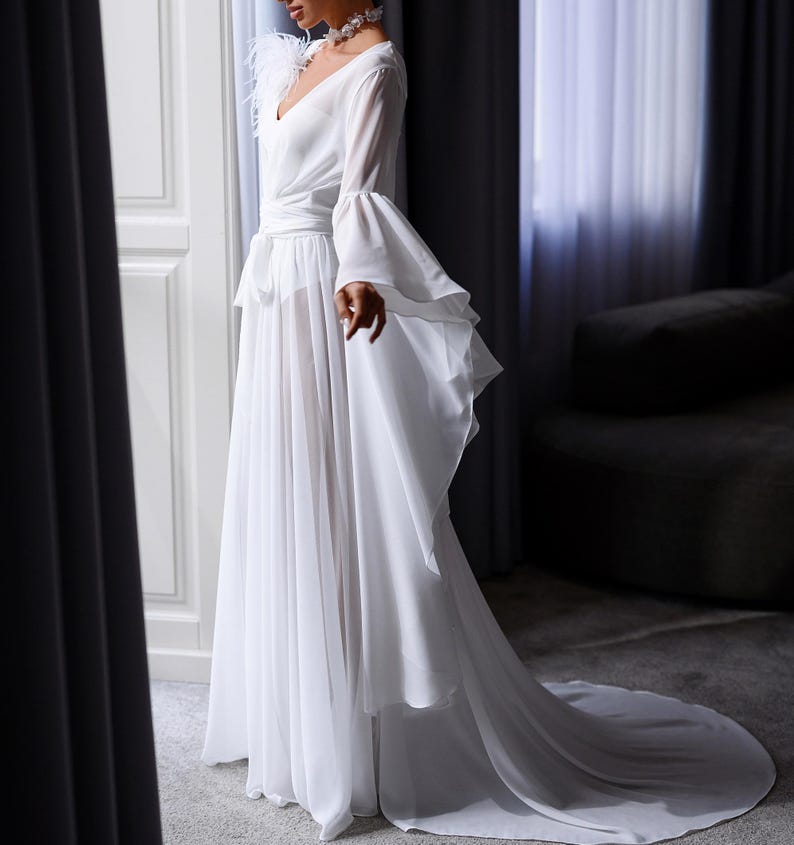 Soft Chiffon Bridal Gown, Long Robe Dress, Beautiful Dressing Gown ...