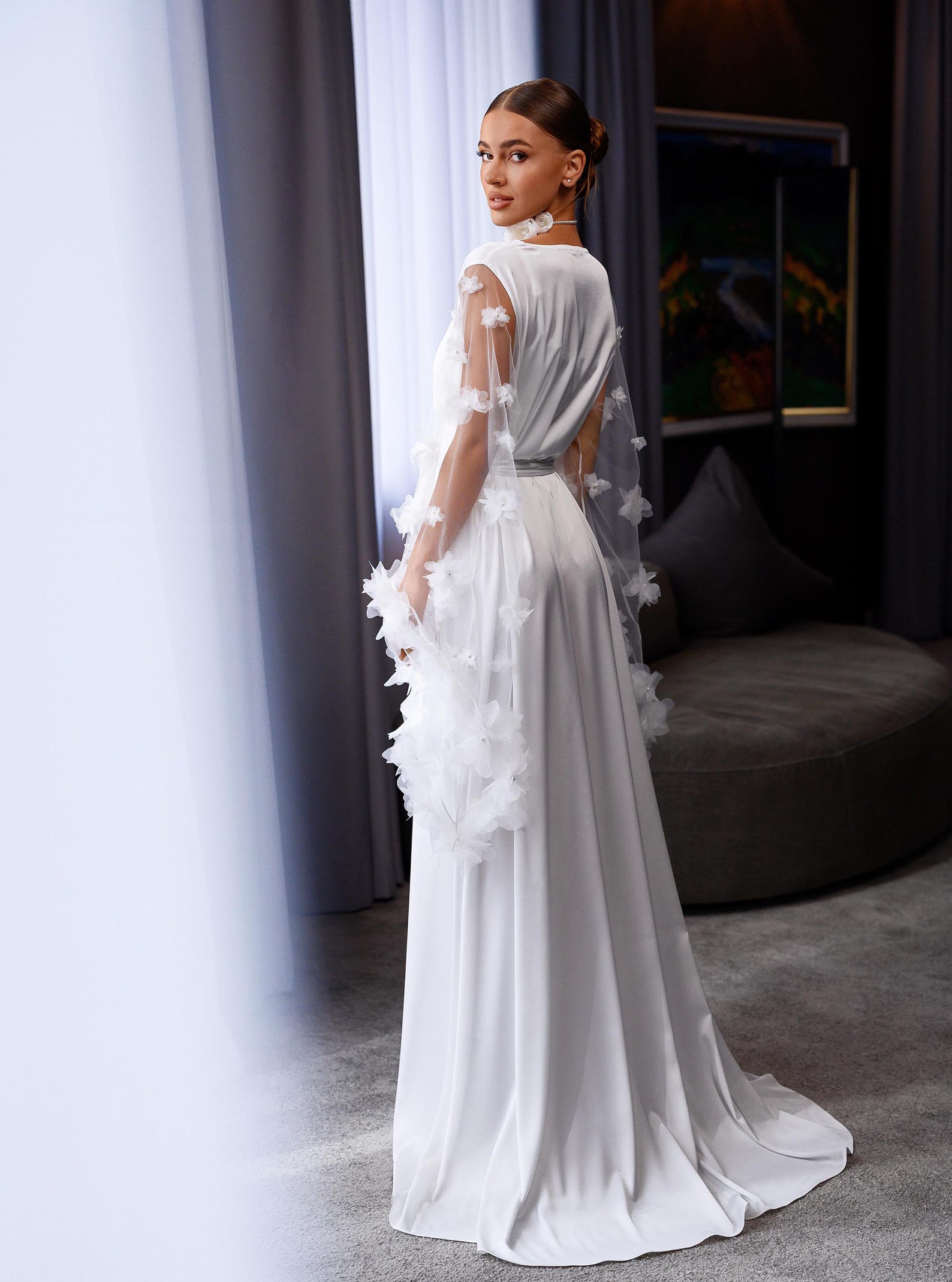 Kimono-style Silhouette Robe, Craft by Hand Robe, 3D Flowers Robe, Silk ...