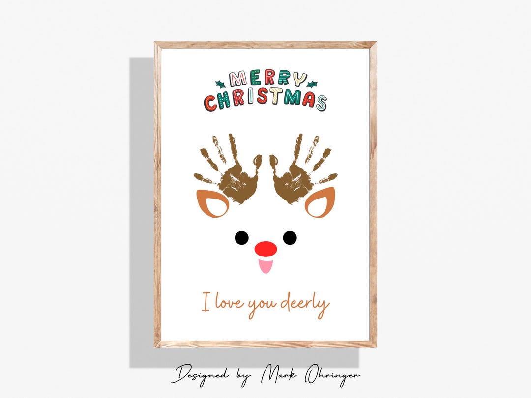 Christmas Deer Handprint Art Kid Antler Hand Print Reindeer DIY Gift ...