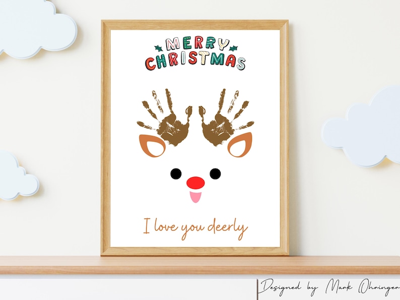Christmas Deer Handprint Art Kid Antler Hand Print Reindeer DIY Gift ...