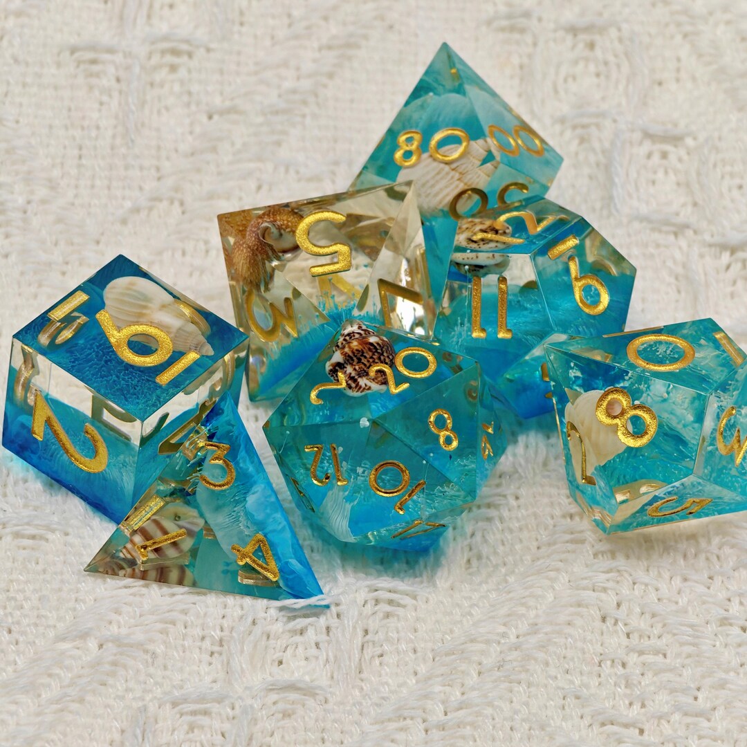 Light Blue Underwater World Resin Sharp Edge Dice Set, DND Dice Set, D ...