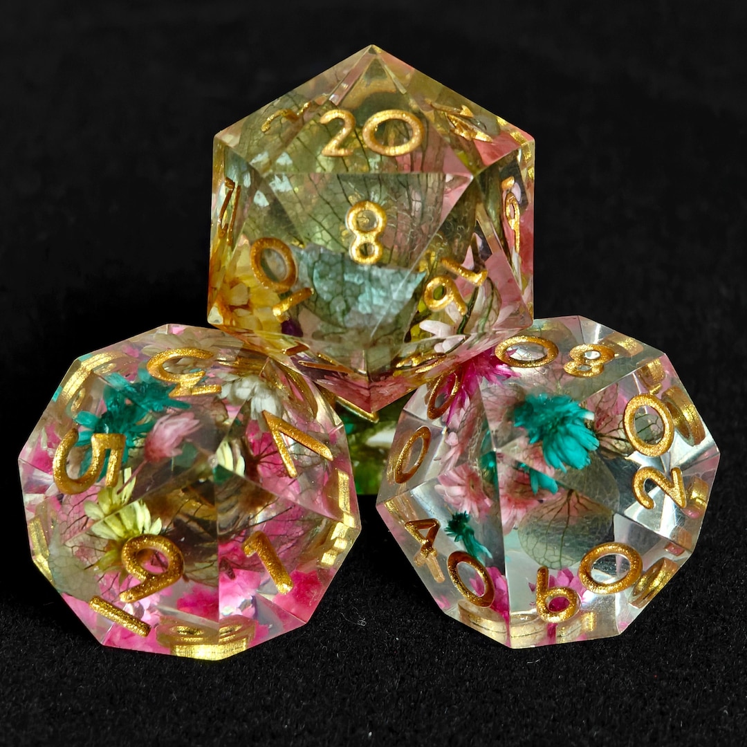 Leaves and Flowers Dice, Polyhedral Dice, Sharp Edge Dice, RPG Dice ...
