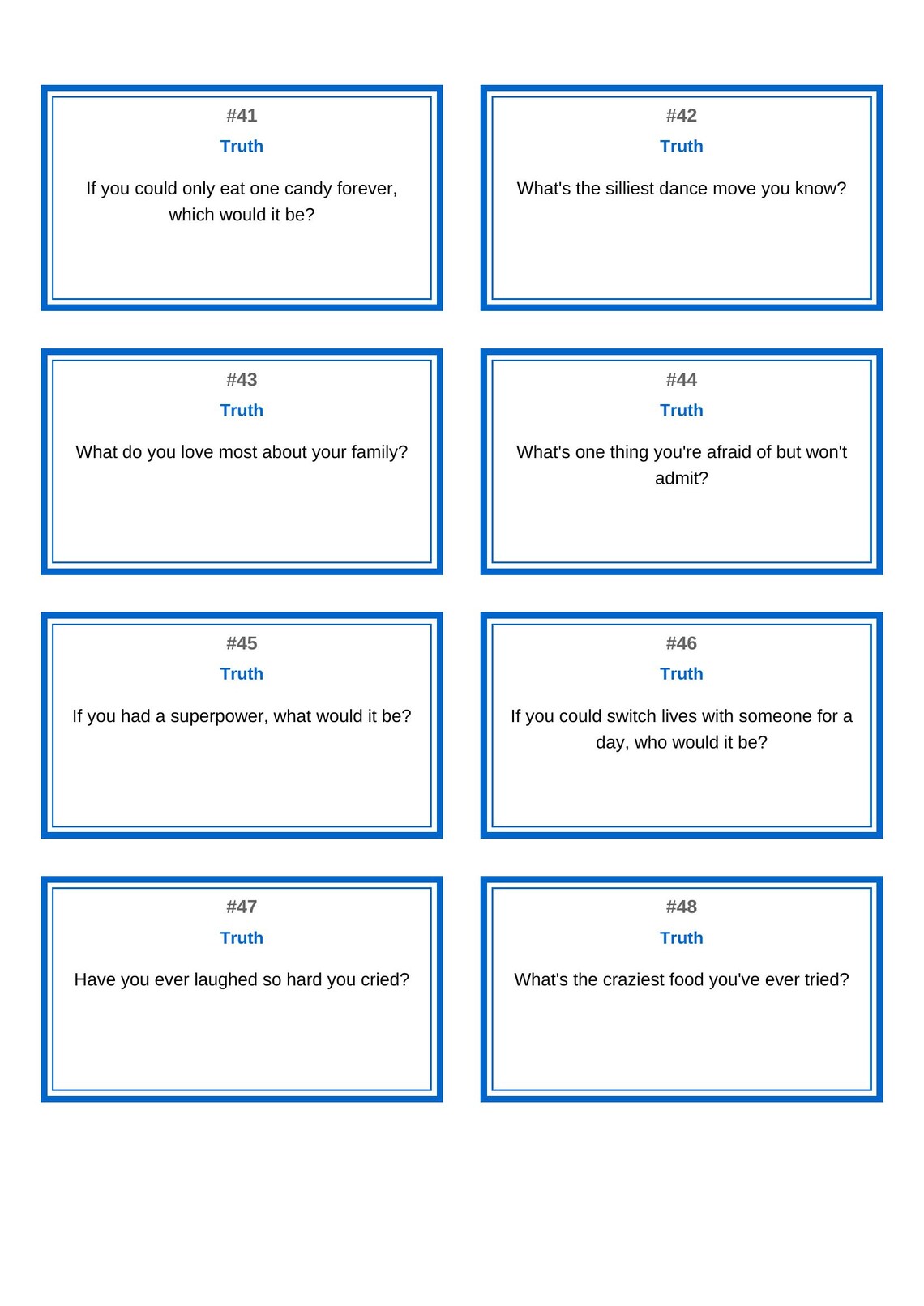 Printable Truth or Dare Game for Kids & Family | 100 Cards | Instant ...