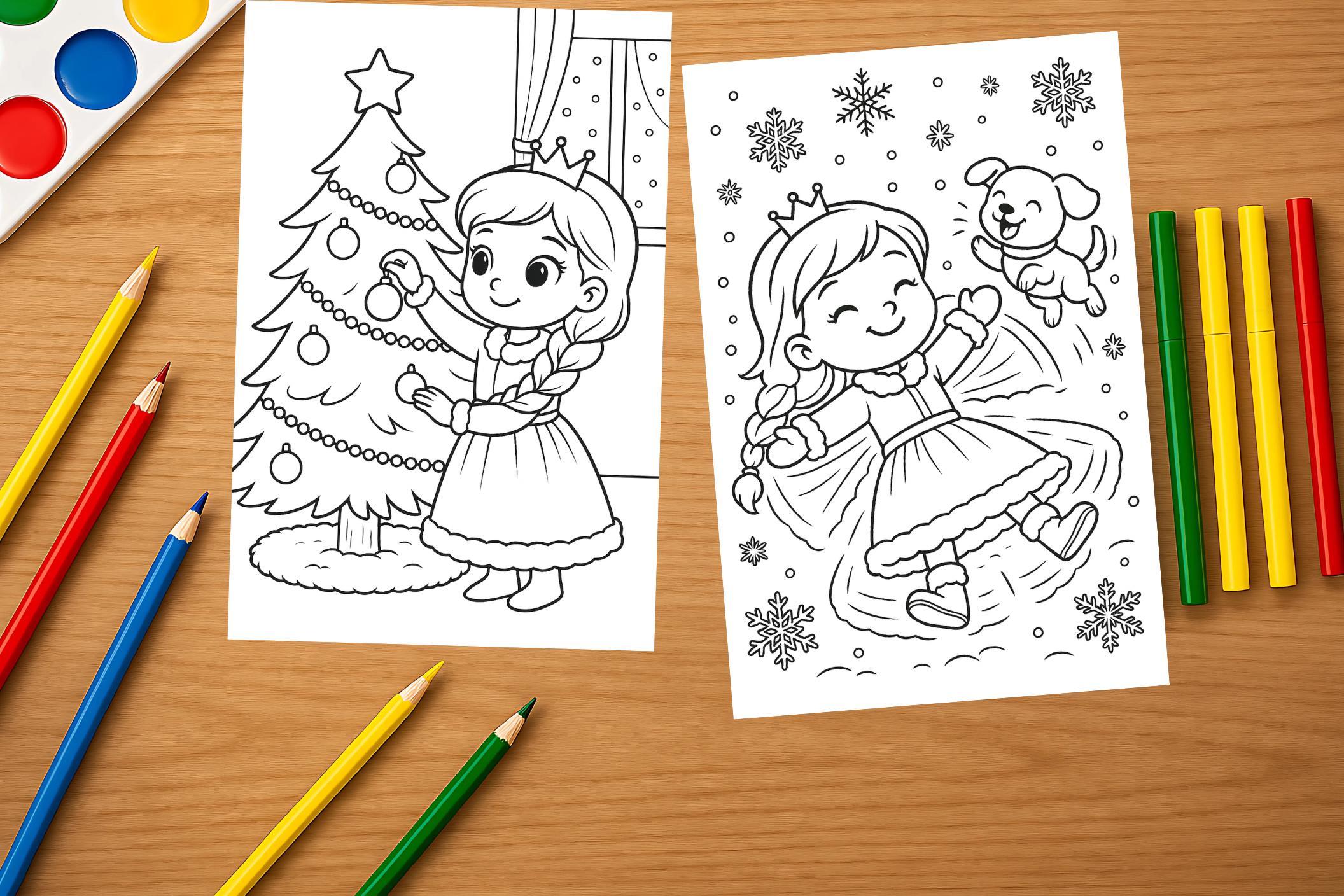 25 Winter Christmas Princess Coloring Pages for Kids / Xmas Princess ...