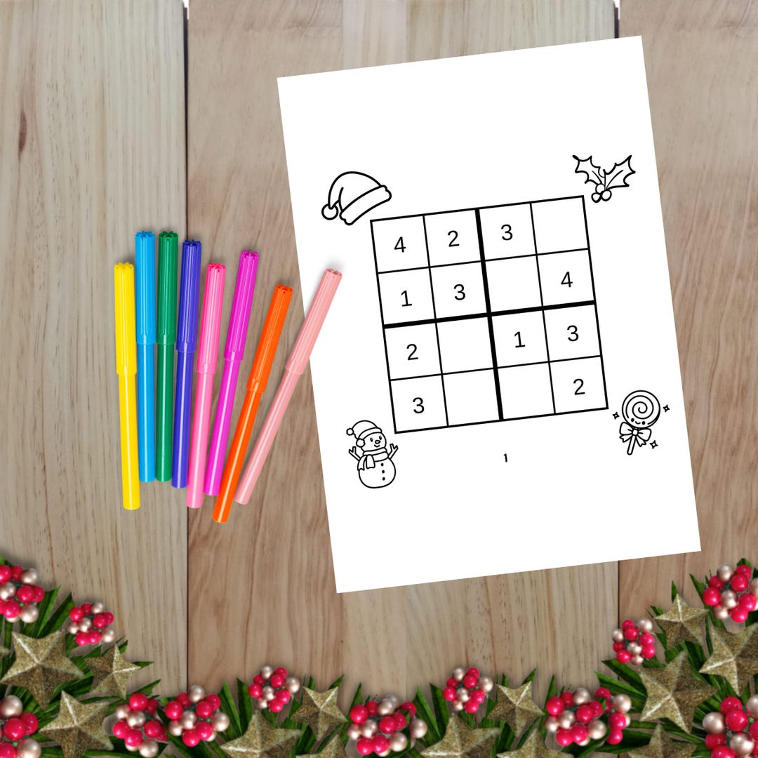 Christmas Coloring Sudoku for Kids – Easy 4×4 Holiday Activity Pages ...
