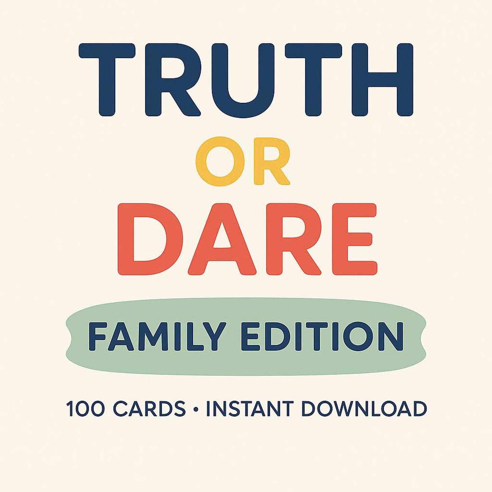 Printable Truth or Dare Game for Kids & Family | 100 Cards | Instant ...