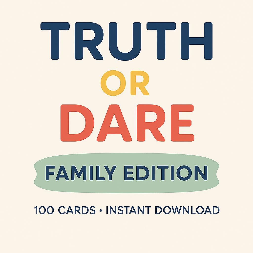 Printable Truth or Dare Game for Kids & Family | 100 Cards | Instant ...