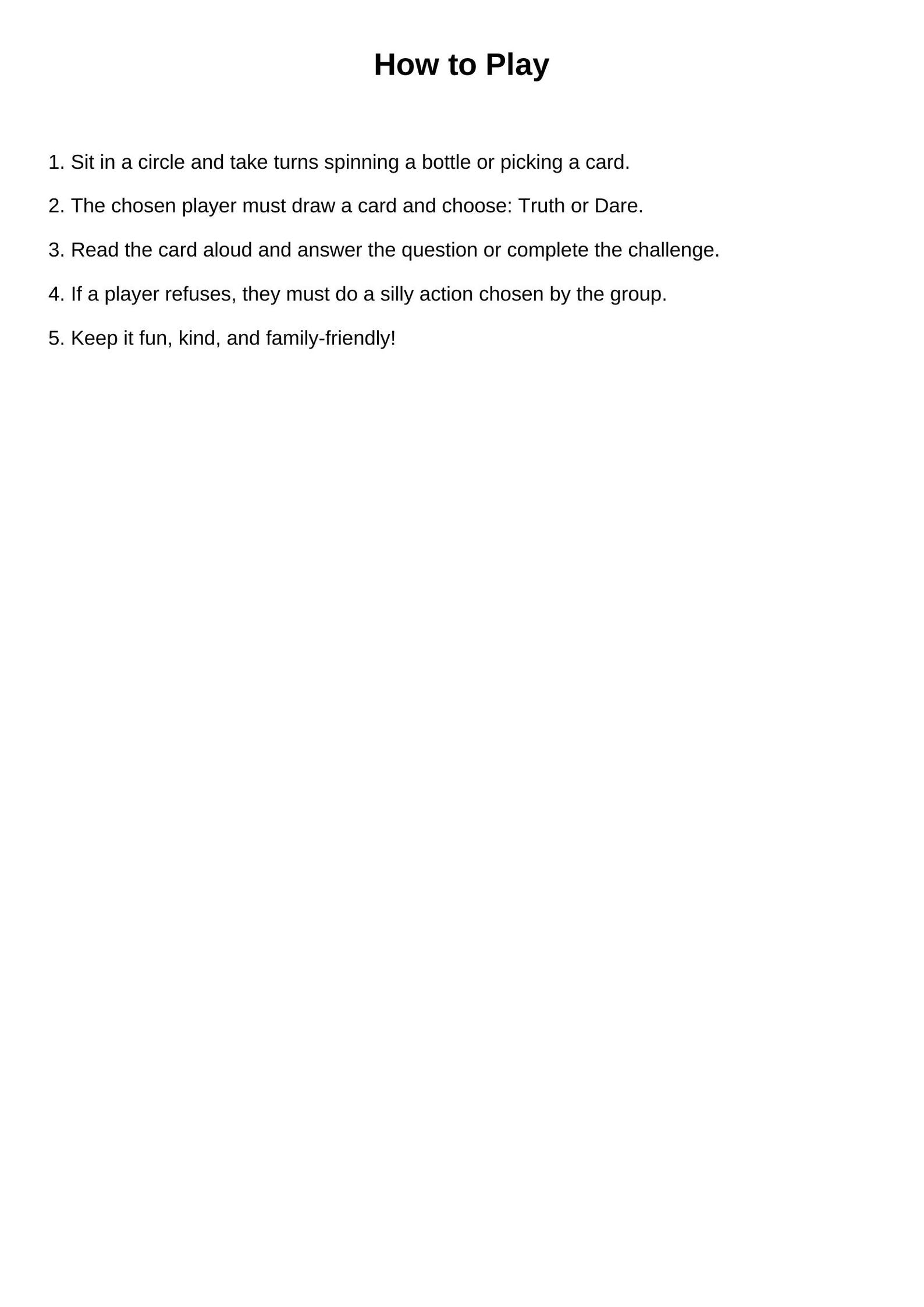 Printable Truth or Dare Game for Kids & Family | 100 Cards | Instant ...