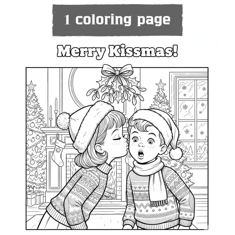 Merry Kissmas Coloring Page | Christmas Kids Coloring Sheet | Holiday ...