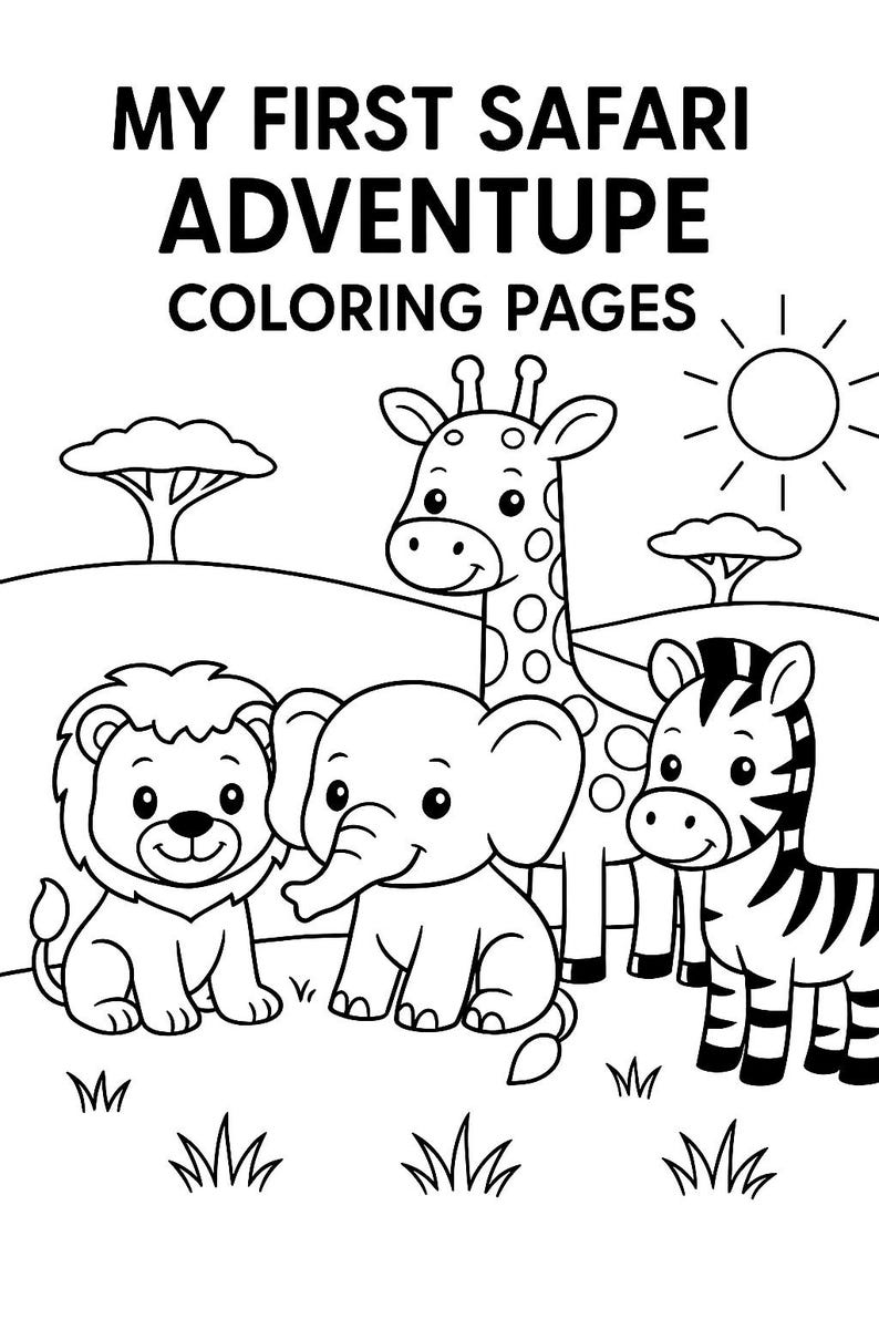 Safari Animals Coloring Pages for Kids: A4 Activity (instant Download ...
