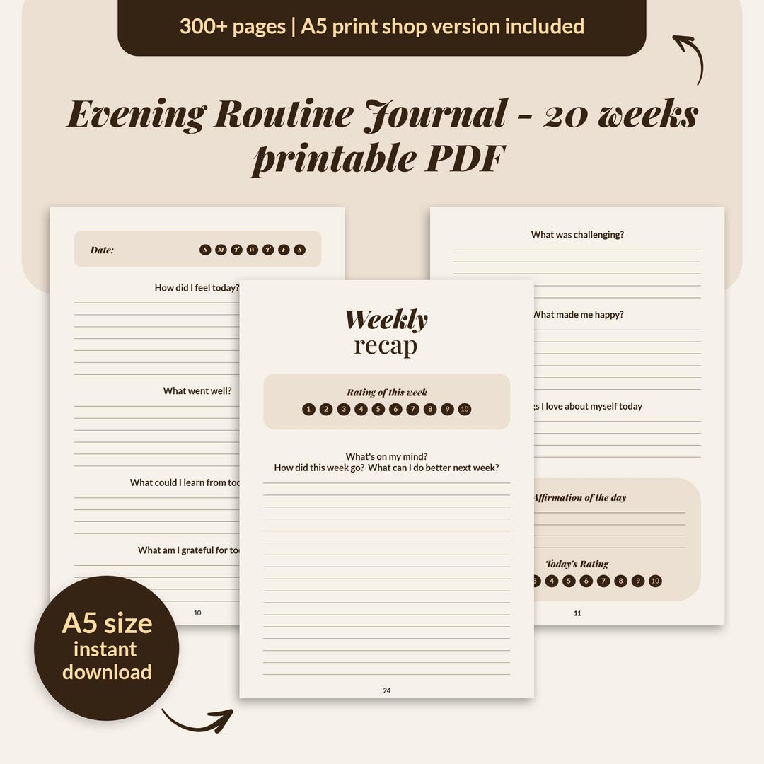 20-week Evening Routine Journal A5 – Printable Nightly Reflection ...