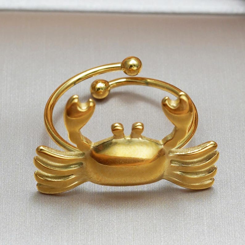 18K Gold Crab Ring: Adjustable Statement Ring, Nautical Jewelry - Etsy