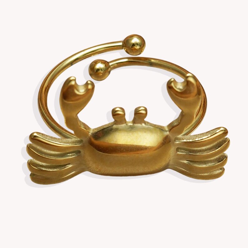 18K Gold Crab Ring: Adjustable Statement Ring, Nautical Jewelry - Etsy