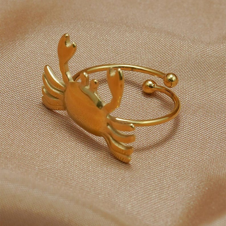 18K Gold Crab Ring: Adjustable Statement Ring, Nautical Jewelry - Etsy